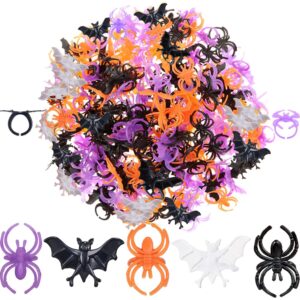 halloween spider rings bat ring 150 pcs, fake plastic glow-in-the-dark women finger bat ring trick or treat toy gifts for kids halloween costume accessories party decoration black purple orange