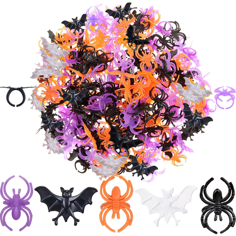 Halloween Spider Rings Bat Ring 150 Pcs, Fake Plastic Glow-in-The-Dark Women Finger Bat Ring Trick or Treat Toy Gifts for Kids Halloween Costume Accessories Party Decoration Black Purple Orange