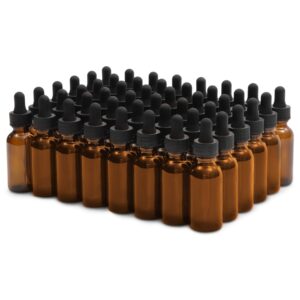 Juvale 48 Count 1 oz Amber Glass Dropper Bottles and 6 Funnels for Essential Oils and Perfumes (30 ml, 54 Pieces)