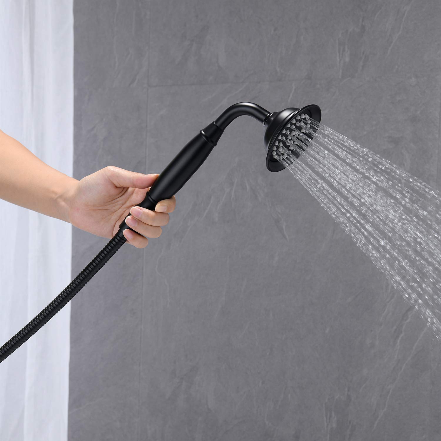 Wowkk Tub Filler Freestanding Bathtub Faucet Black Floor Mounted Brass Bathroom Tub Faucets with Hand Shower