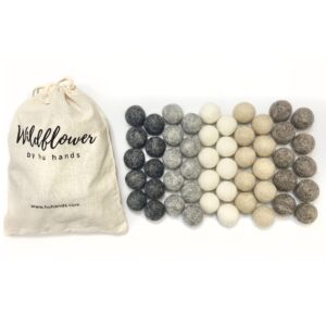 Wildflower by hu hands Weathered Naturals Wool Felt Balls (50) Pom Poms in Neutral Earth Tones for Crafts, Garland, & Decor .8-1 Inch Size | Hand Felted in Nepal 100% NZ Wool | Bag Included