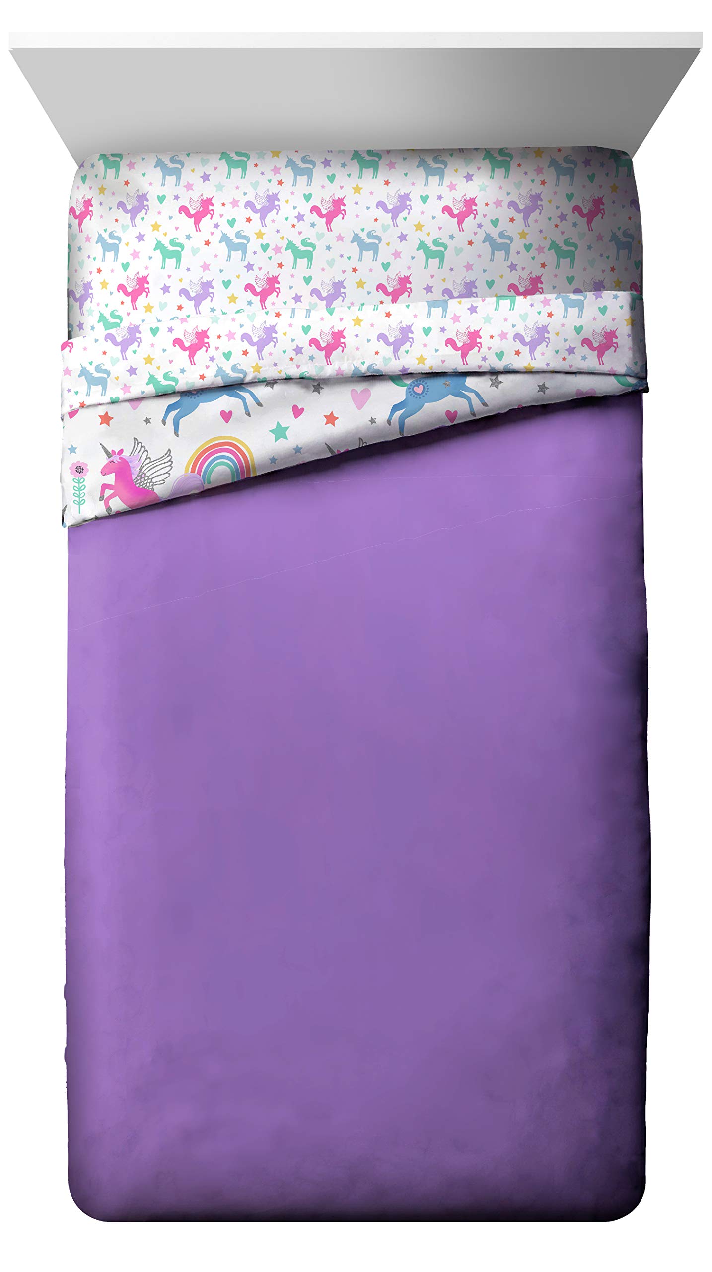 Jay Franco Unicorn Rainbow 4 Piece Twin Bed Set - Includes Comforter & Sheet Set - Super Soft Fade Resistant Microfiber