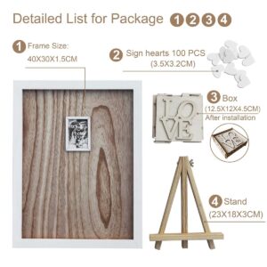 Wedding Guest Book, Y&K Homish Drop Top Frame Sign Book with 100PCS Wooden Hearts, Rustic Wedding Decorations and Gift (White Wooden Frame + Picture/ Photo)