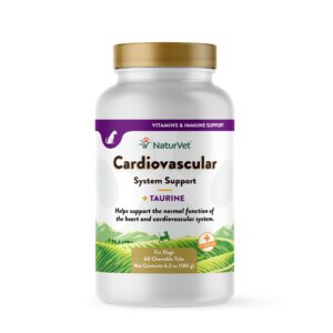 naturvet cardiovascular support dog supplement plus taurine – helps support dog heart and cardiovascular systems – includes antioxidants, magnesium, hawthorn, l-carnitine – 60 ct.