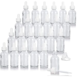 juvitus 1 oz / 30 ml clear glass boston round bottle with white dropper (24 pack) + funnel