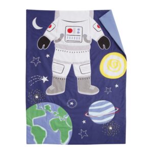 Everything Kids Space Astronaut - Navy, Green & Yellow Glow in The Dark 4Piece Toddler Bed Set - Comforter, Flat Top Sheet, Fitted Bottom Sheet & Reversible Pillowcase, Navy, Green, Yellow, White