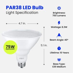 Feit Electric LED PAR38 Bulbs, 75W Equivalent, Non Dimmable, 3000k Bright White, 750 Lumens, 10 Year Lifetime, E26 Base, PAR38 Flood Lights, CRI 90, Damp Rated, 4 Pack, PAR38/930CA10K/MP/4