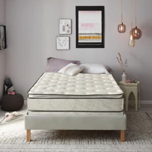 nutan 10-inch medium plush pillowtop innerspring mattress and 8" wood box spring for mattress, queen,beige