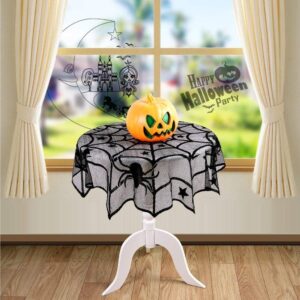 Orgrimmar 35 PCS Halloween Decorations Set Include Lace Spider Web Table Runner, Round Lace Table Cover, Fireplace Scarf Cover and 32 Pieces 3D Bats Wall Sticker Decal