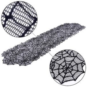 Orgrimmar 35 PCS Halloween Decorations Set Include Lace Spider Web Table Runner, Round Lace Table Cover, Fireplace Scarf Cover and 32 Pieces 3D Bats Wall Sticker Decal