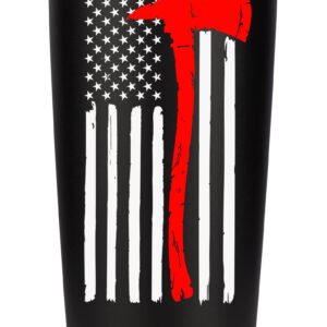 Firefighter Gifts for Men | Stainless Steel Travel Tumbler/Mug with Lid for Coffee Cup| Thin Red Line Flag Design for Fireman | Fire Department | First Responder Valentine's Day Gift (20oz Black)