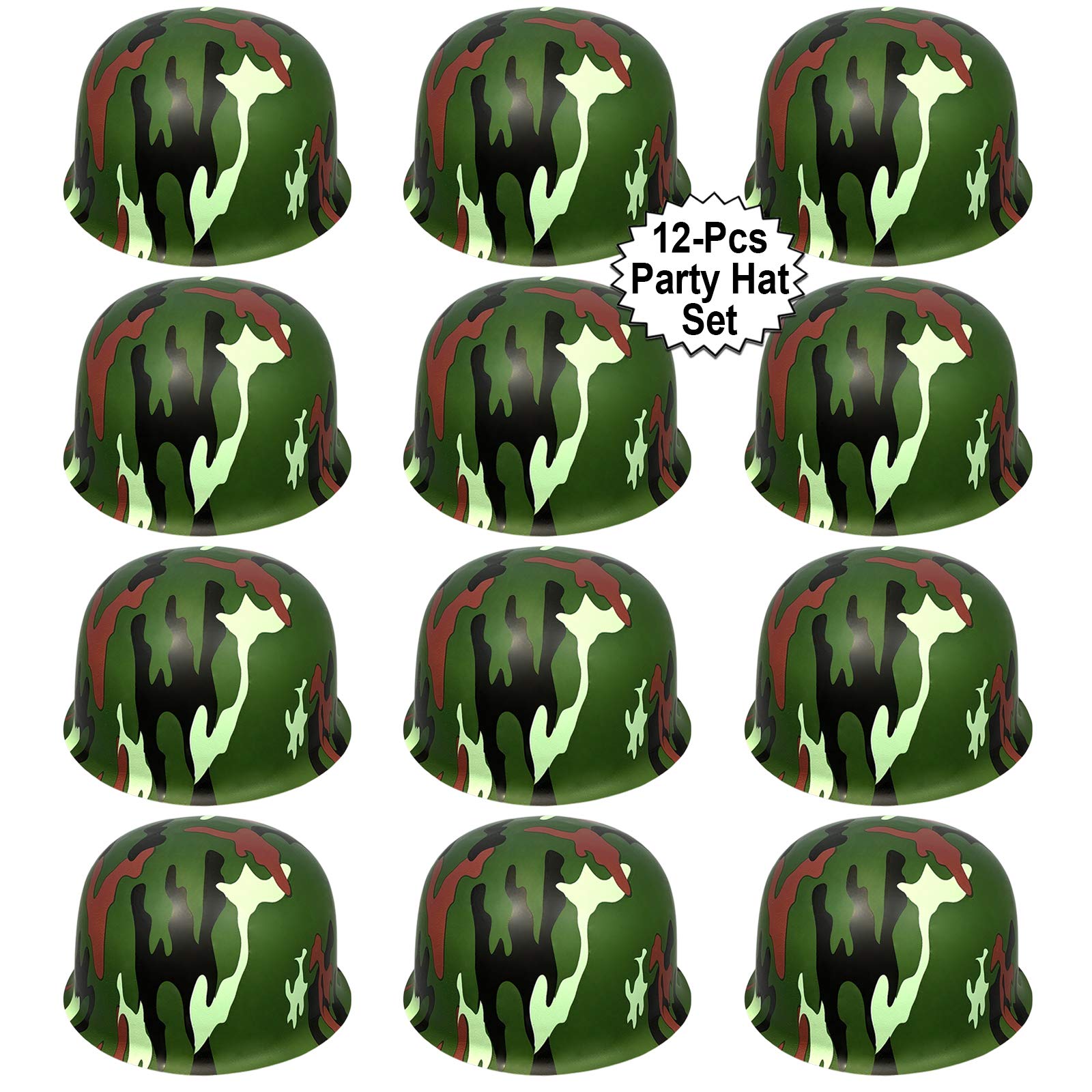 Anapoliz Army Helmets for Kids | 12 Count Plastic Camouflage Hats | Soldier Helmet Party Favors | Camo Costume Dress Up Hat