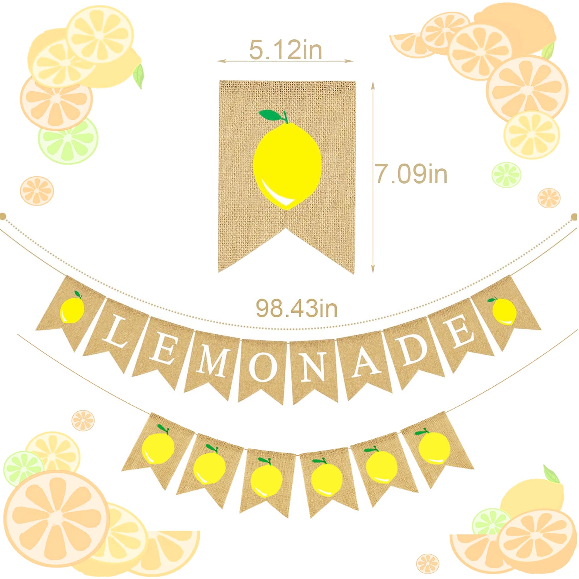 LaVenty Burlap Lemonade Banner for Lemonade Stand Decorations Lemonade Sign Lemon Party Decor, Lemon Garland Summer Lemon Themed Bridal Shower