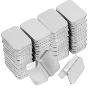 kinjoek 42 pcs metal rectangular empty hinged tins, 3.7 x 2.4 x 0.8 inch portable sealed containers storage boxes with lids for small items, silver