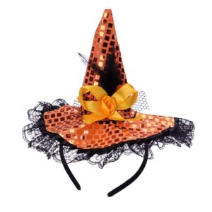 binaryabc halloween witch hat headband for halloween costume dress up party supplies(bow random color) orange