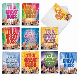 the best card company great boss - 20 assorted boxed boss thank you note cards with envelopes (4 x 5.12 inch) - hands held out in appreciation am5862byg-b2x10