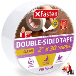 xfasten double sided tape clear, removable, 2-inch by 30-yards, ideal as a gift wrap tape, holding carpets, and woodworking