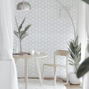 Fiula White Hexagon Wallpaper Peel and Stick Wallpaper Grey and White Wallpaper Removable Wallpaper White Trellis Wallpaper Vinyl Wallpaper 17.3”×78.7”