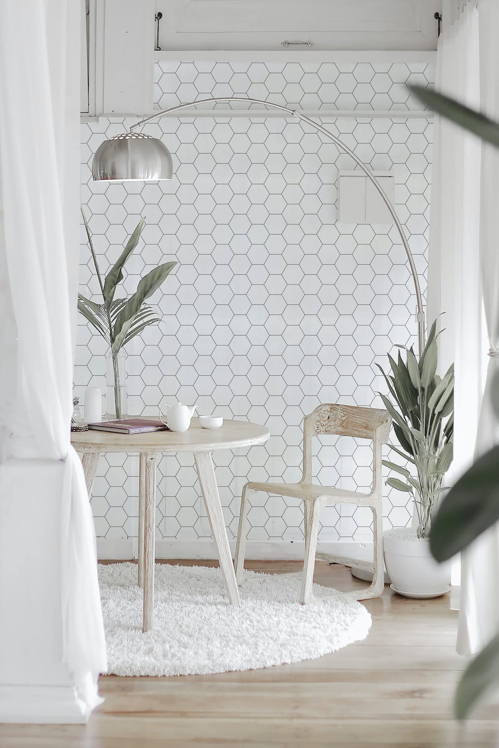 Fiula White Hexagon Wallpaper Peel and Stick Wallpaper Grey and White Wallpaper Removable Wallpaper White Trellis Wallpaper Vinyl Wallpaper 17.3”×78.7”