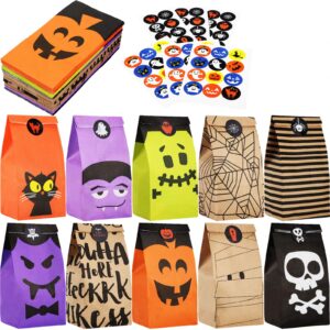 outus 60 pieces halloween goddie bag halloween paper gift bags trick or treat bags party favor candy bags with 66 pieces halloween stickers