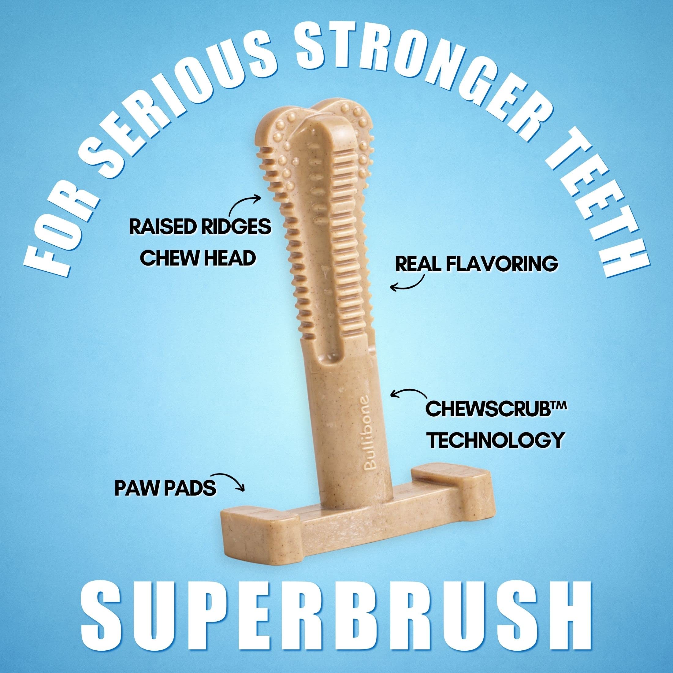 Bullibone SuperBrush: Dog Teeth Cleaning Brushing Toothbrush Stick - Long Lasting Nylon Apple Cinnamon Chew Toy for Oral Care and Dental Health