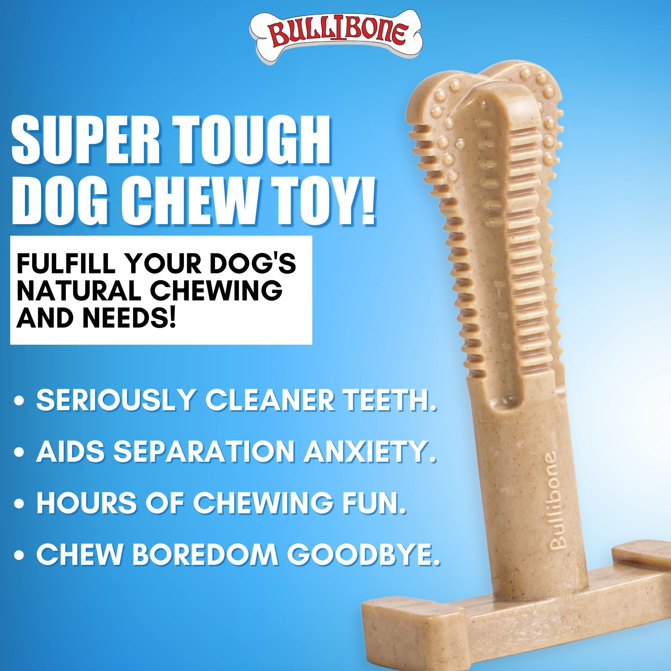 Bullibone SuperBrush: Dog Teeth Cleaning Brushing Toothbrush Stick - Long Lasting Nylon Apple Cinnamon Chew Toy for Oral Care and Dental Health