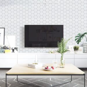 Fiula White Hexagon Wallpaper Peel and Stick Wallpaper Grey and White Wallpaper Removable Wallpaper White Trellis Wallpaper Vinyl Wallpaper 17.3”×78.7”