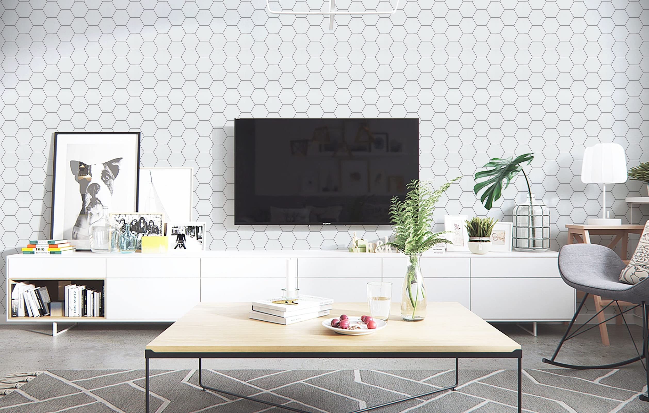 Fiula White Hexagon Wallpaper Peel and Stick Wallpaper Grey and White Wallpaper Removable Wallpaper White Trellis Wallpaper Vinyl Wallpaper 17.3”×78.7”