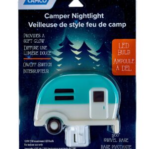 Camco Camper Nightlight | Features A 360-Degree Swivel Base | Includes (1) 120V LED Bulb | Blue Color (53103),One Size