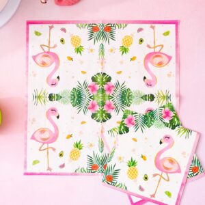 WERNNSAI Flamingo Plates and Napkins Set - Serves 50 Guests 100 PCS Hawaiian Luau Party Supplies Disposable Tableware Set Dinner Luncheon Plates Napkins for Birthday Baby Shower Wedding Party