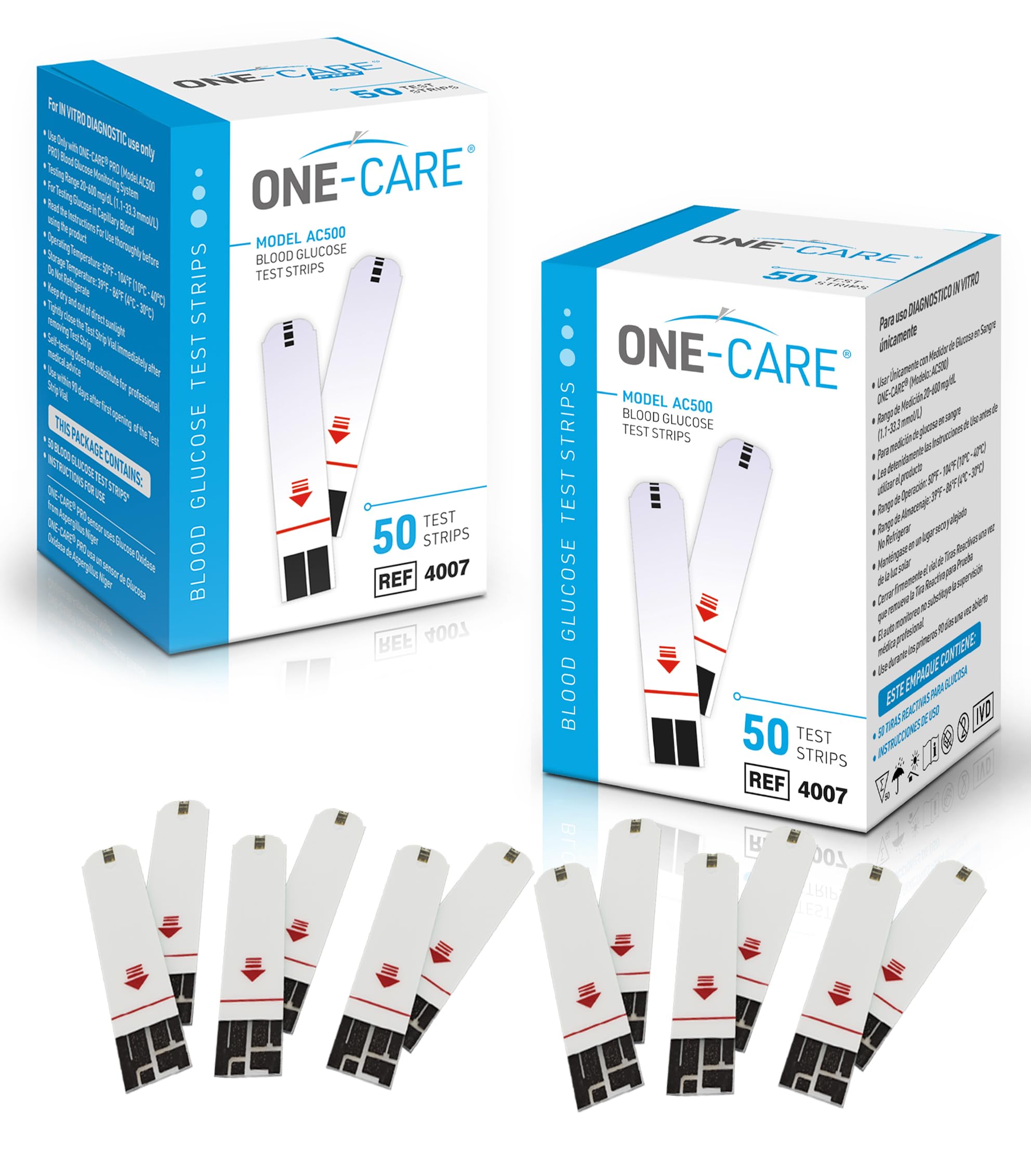 ONE-CARE 100 Count Glucose Test Strips, Precision Sugar Measurement (2 Boxes of 50 Each)