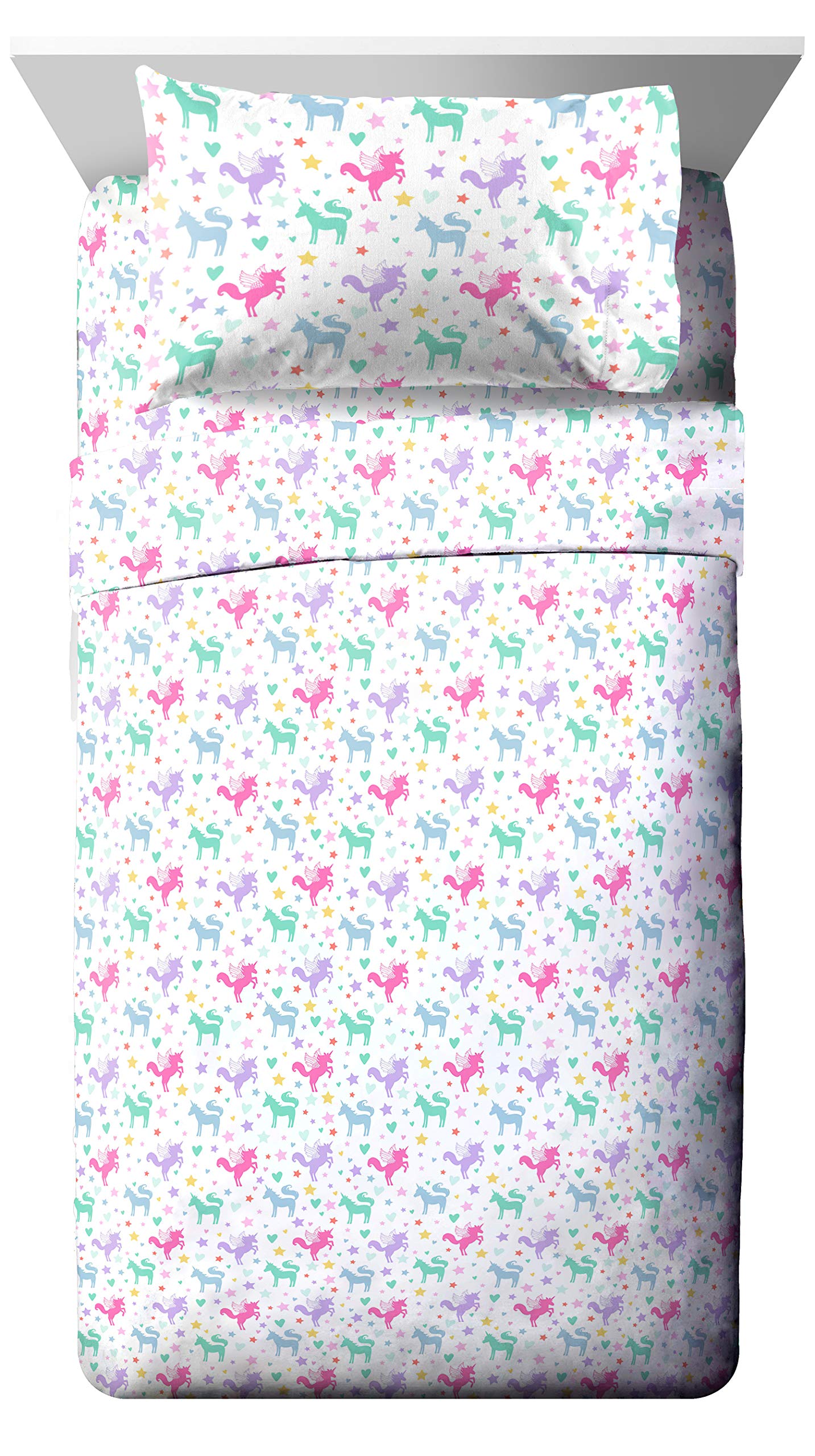 Jay Franco Unicorn Rainbow 4 Piece Twin Bed Set - Includes Comforter & Sheet Set - Super Soft Fade Resistant Microfiber