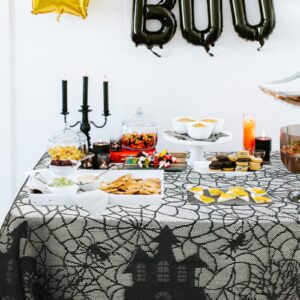 Joysail Halloween Tablecloth - Gothic Black Lace Spider Web Table Cover for Halloween Masquerade, Dinner Party, Scary Movie Nights Table Decorations - 54x72 Inches