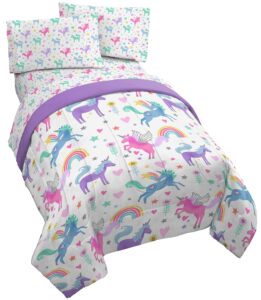 jay franco unicorn rainbow 4 piece twin bed set - includes comforter & sheet set - super soft fade resistant microfiber