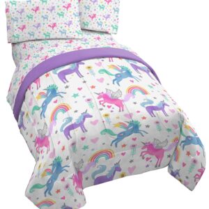 Jay Franco Unicorn Rainbow 4 Piece Twin Bed Set - Includes Comforter & Sheet Set - Super Soft Fade Resistant Microfiber