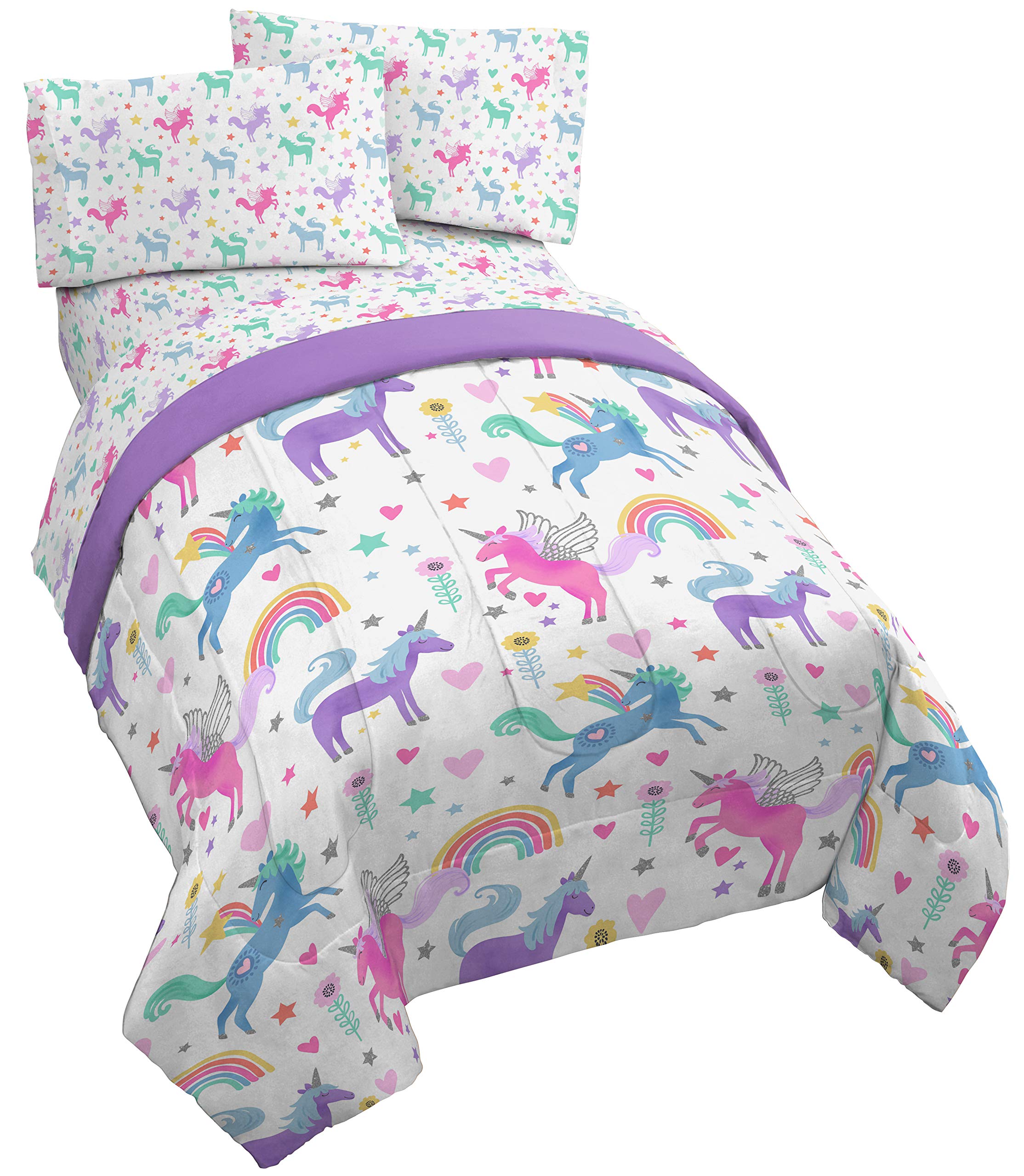 Jay Franco Unicorn Rainbow 4 Piece Twin Bed Set - Includes Comforter & Sheet Set - Super Soft Fade Resistant Microfiber