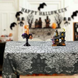 Joysail Halloween Tablecloth - Gothic Black Lace Spider Web Table Cover for Halloween Masquerade, Dinner Party, Scary Movie Nights Table Decorations - 54x72 Inches