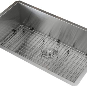 KABCO K-SSZRIS5 16 Gauge 28 Inch Undermount Zero Radius Stainless Steel Kitchen Sink Big Single Bowl Stainless Steel Grid Combo Package 28"L X 18"W X 10"D Inch