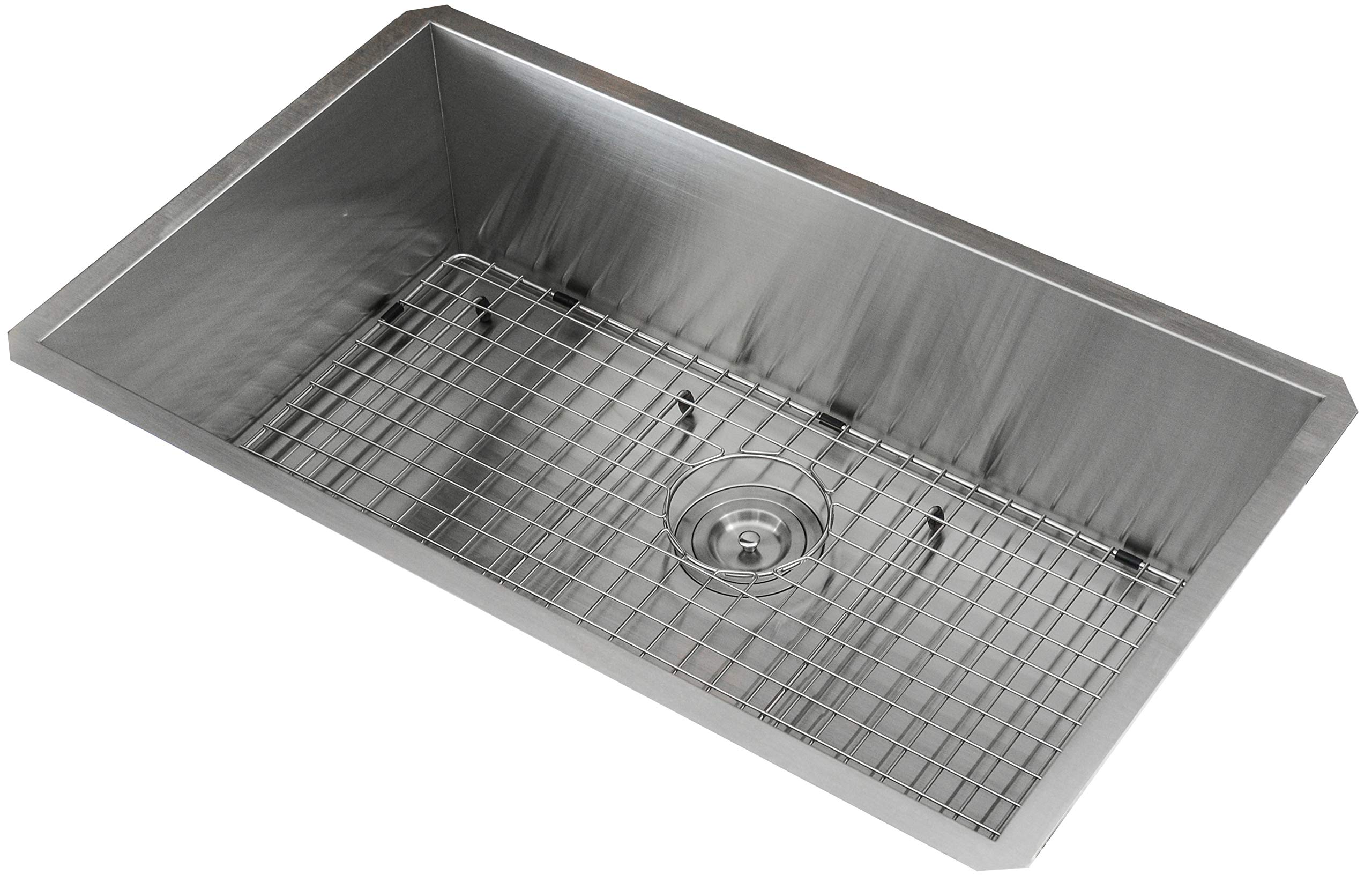 KABCO K-SSZRIS5 16 Gauge 28 Inch Undermount Zero Radius Stainless Steel Kitchen Sink Big Single Bowl Stainless Steel Grid Combo Package 28"L X 18"W X 10"D Inch