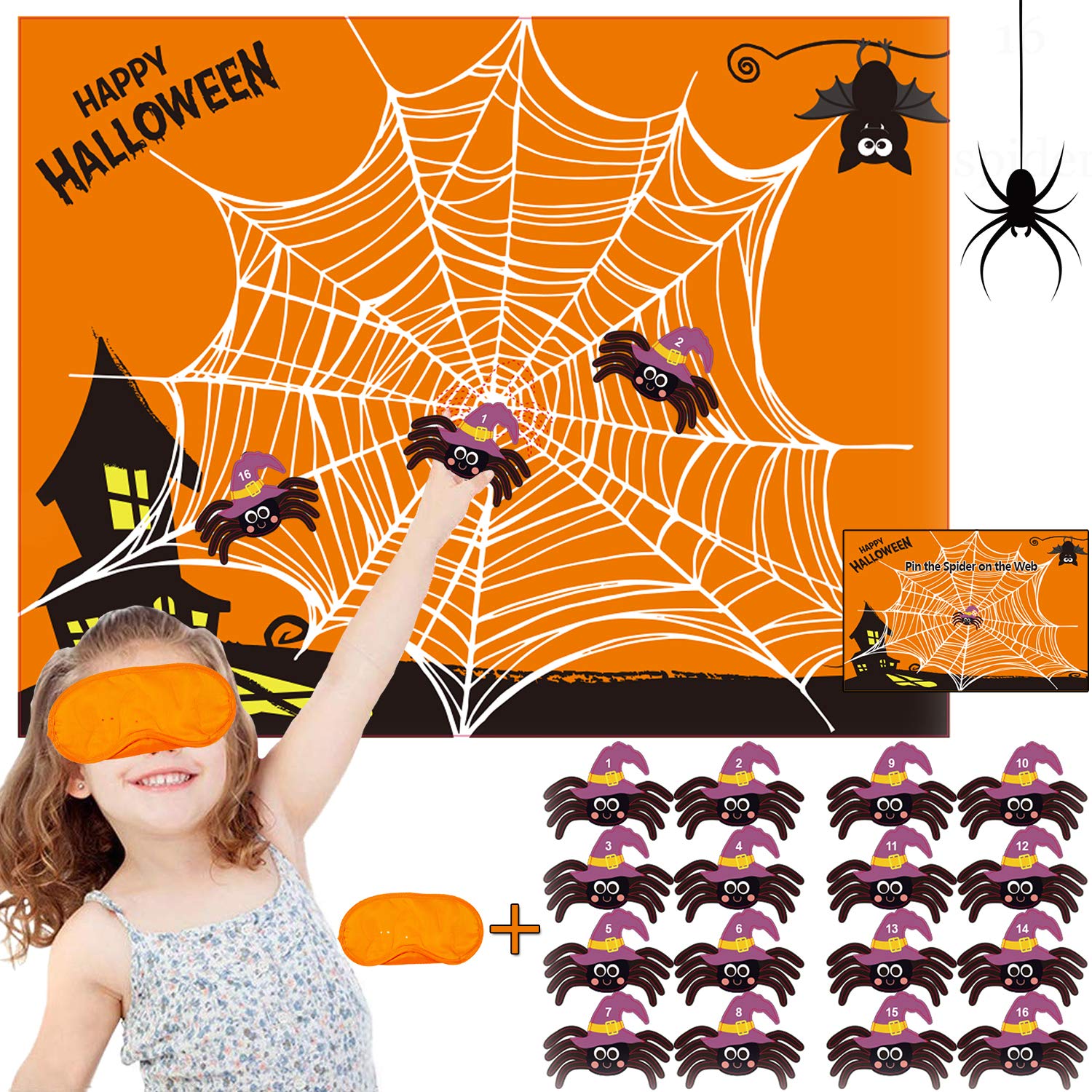 Funnlot Halloween Party Games for Kids Pin The Spider on The Web Halloween Party Games Activities Halloween Pin The Tail