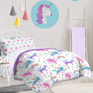 Jay Franco Unicorn Rainbow 4 Piece Twin Bed Set - Includes Comforter & Sheet Set - Super Soft Fade Resistant Microfiber