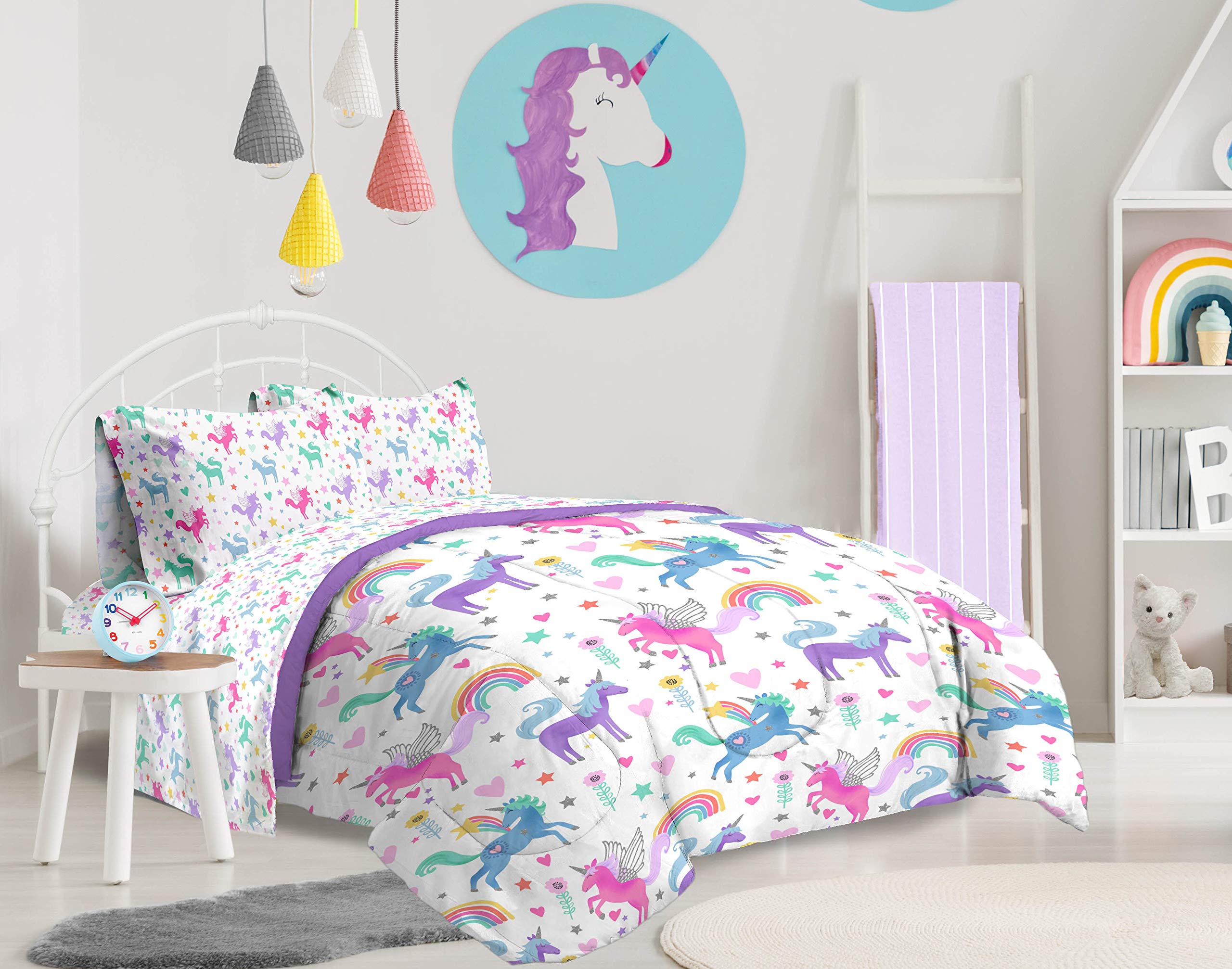 Jay Franco Unicorn Rainbow 4 Piece Twin Bed Set - Includes Comforter & Sheet Set - Super Soft Fade Resistant Microfiber