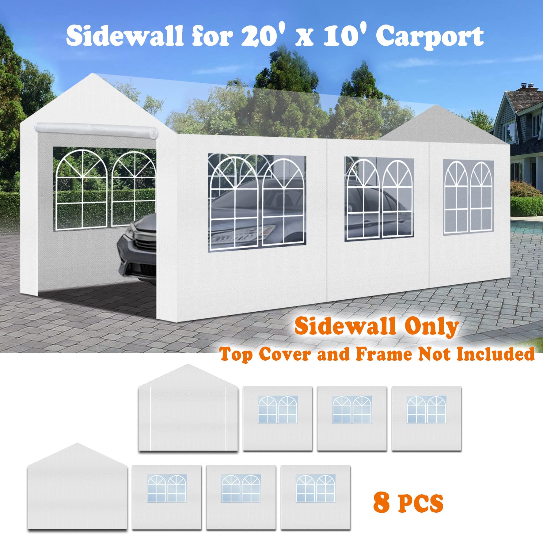 Strong Camel 10 x 20-Feet Carport Replacement Top Canopy Side Wall for Tent Top Garage Carport Shelter (Frame is not Included) (Side Wall)