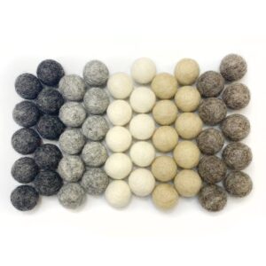 wildflower by hu hands weathered naturals wool felt balls (50) pom poms in neutral earth tones for crafts, garland, & decor .8-1 inch size | hand felted in nepal 100% nz wool | bag included