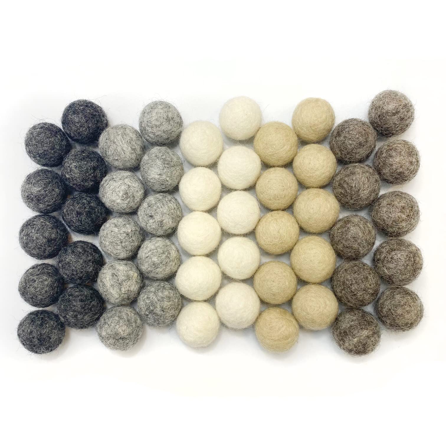 Wildflower by hu hands Weathered Naturals Wool Felt Balls (50) Pom Poms in Neutral Earth Tones for Crafts, Garland, & Decor .8-1 Inch Size | Hand Felted in Nepal 100% NZ Wool | Bag Included