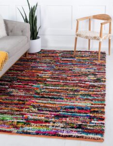 unique loom braided chindi collection area rug - multi-striped (2' x 3' 1" rectangle, multi/ black)