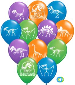 gypsy jade's dinosaur world jurassic style fossil dinosaur birthday balloons - party pack - 32 large 12" latex balloons in assorted colors