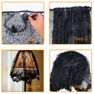 HIPIHOM 2Pcs Halloween Lampshades Black Lace Spider Window Wag Fireplace Mantle Scarf for Halloween Home Decor, 18 X 60 inch