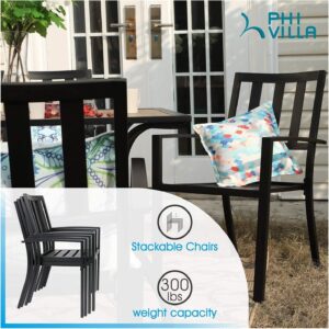 PHI VILLA Wrought Iron Patio Outdoor Dining Chairs, Portable Black Outdoor Patio Chairs Set of 4, Stackable Indoor Outdoor Bistro Deck Metal Chairs for Garden Backyard Lawn, Support 300 lbs