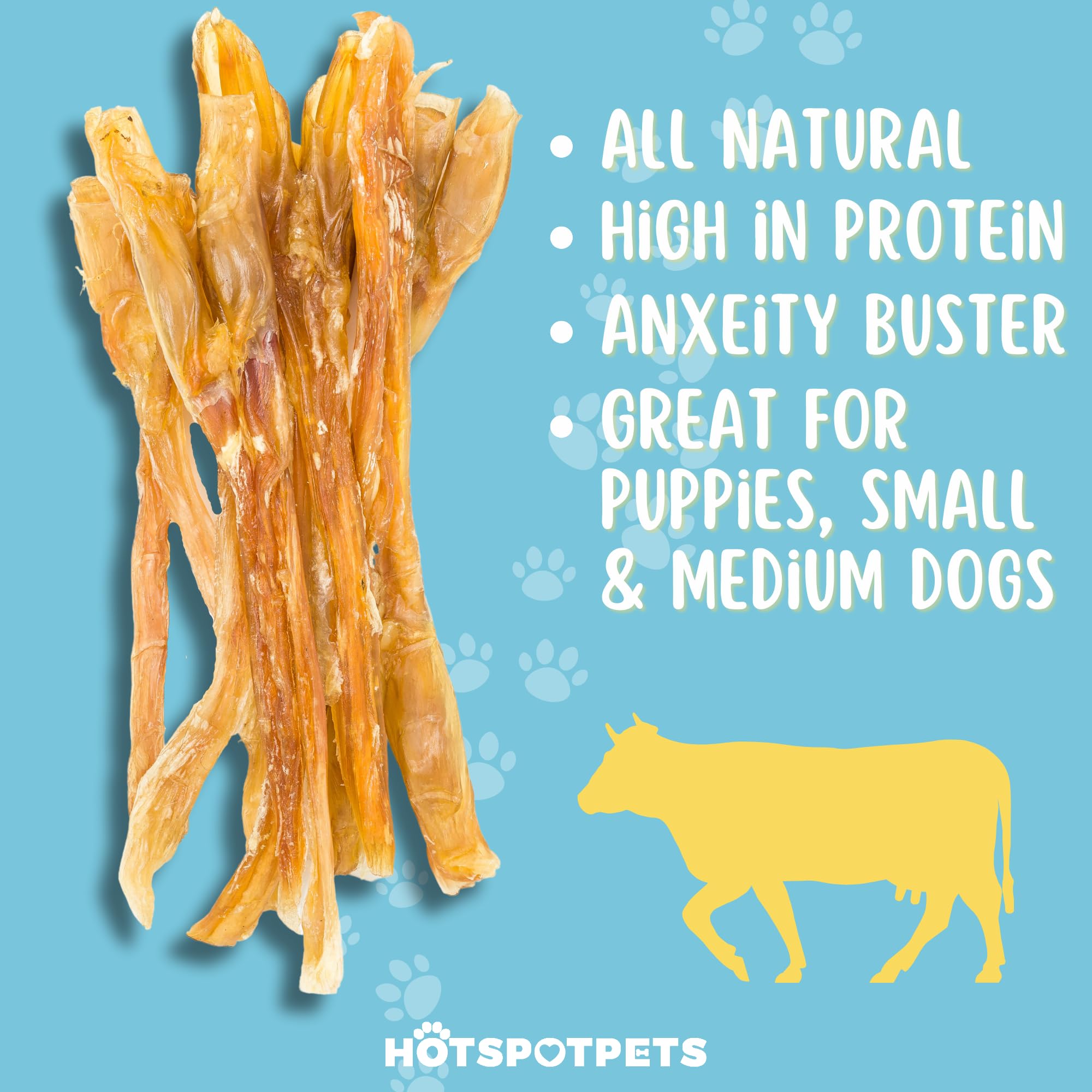 hotspot pets Beef Tendon Chews for Dogs (10 Pack) - 8 Inch All Natural, Free-Range, Grass-Fed Premium USDA Gambrol Beef Tendon Stick Treats - Made in USA